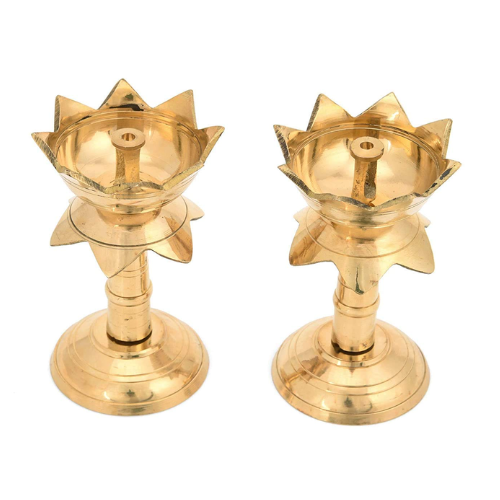 Pure Brass Lotus Shape Pillar Diya Stand Oil Lamp